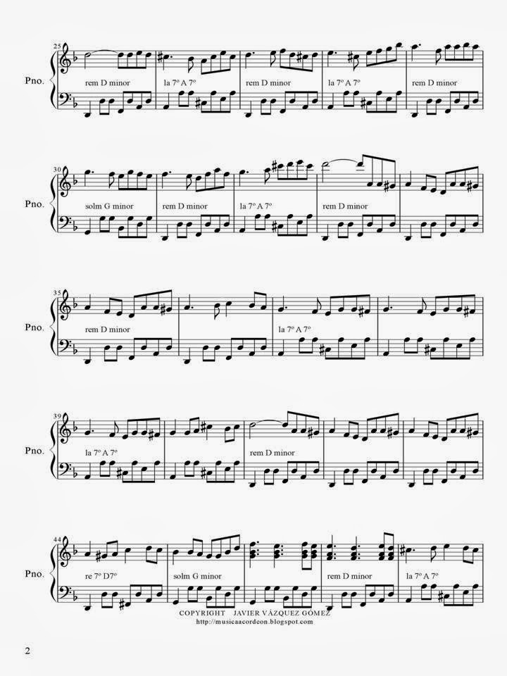 PARTITURAS GRATIS PARA ACORDEON: AQUELLA VEZ QUE TE VI Bolero para acordeón