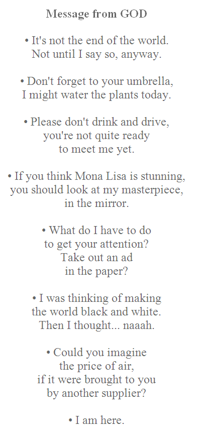 Welcome: Message from GOD