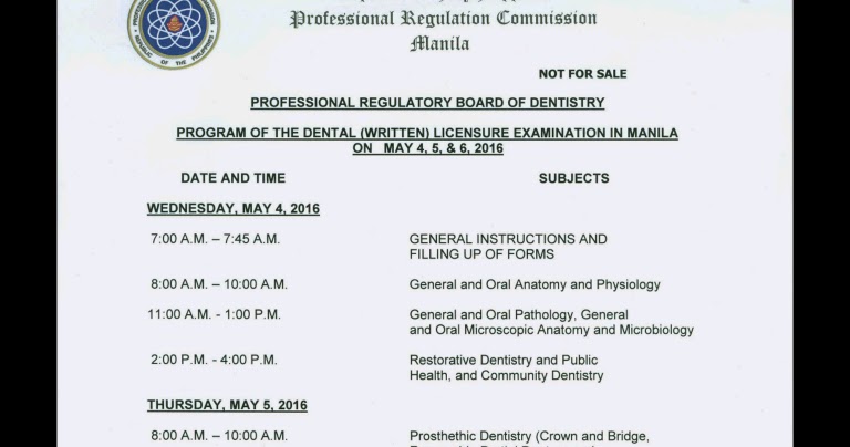 Reminders: May 4-6, 2016 Board Exams ~ Dentist Board Exam Philippines