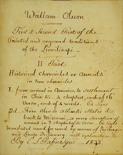 Algonkian Church History: More About the Walam Olum