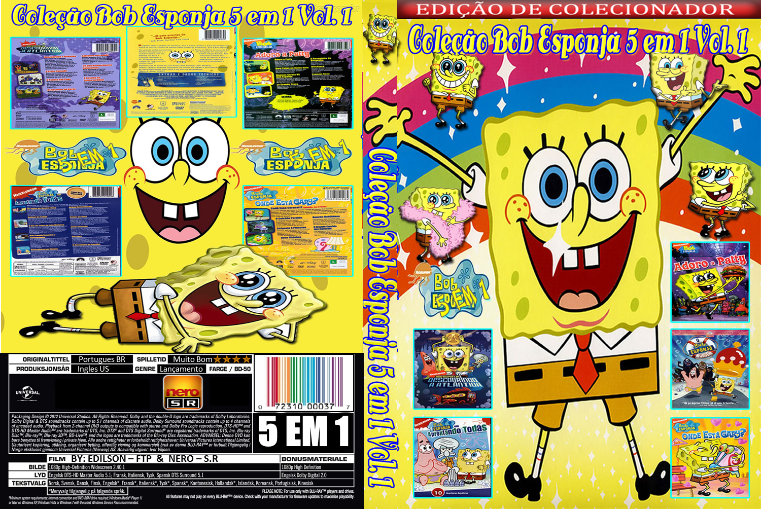 CAPAS KODAK™: CAPA - Coleção Bob Esponja 5 EM 1 DVD-R