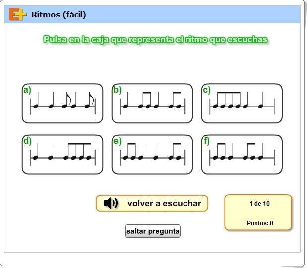 Juegos Educativos Online Gratis: "Test de ritmos" (Fácil)