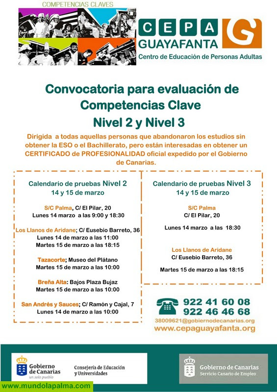 CEPA Guayafanta: Pruebas de competencias clave para los niveles 2 y 3