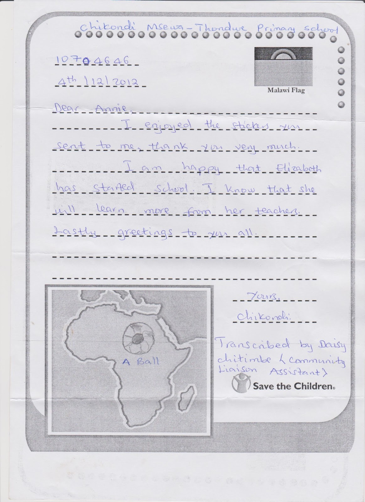 All about Elizabeth: A letter from my Malawi "daughter" :)