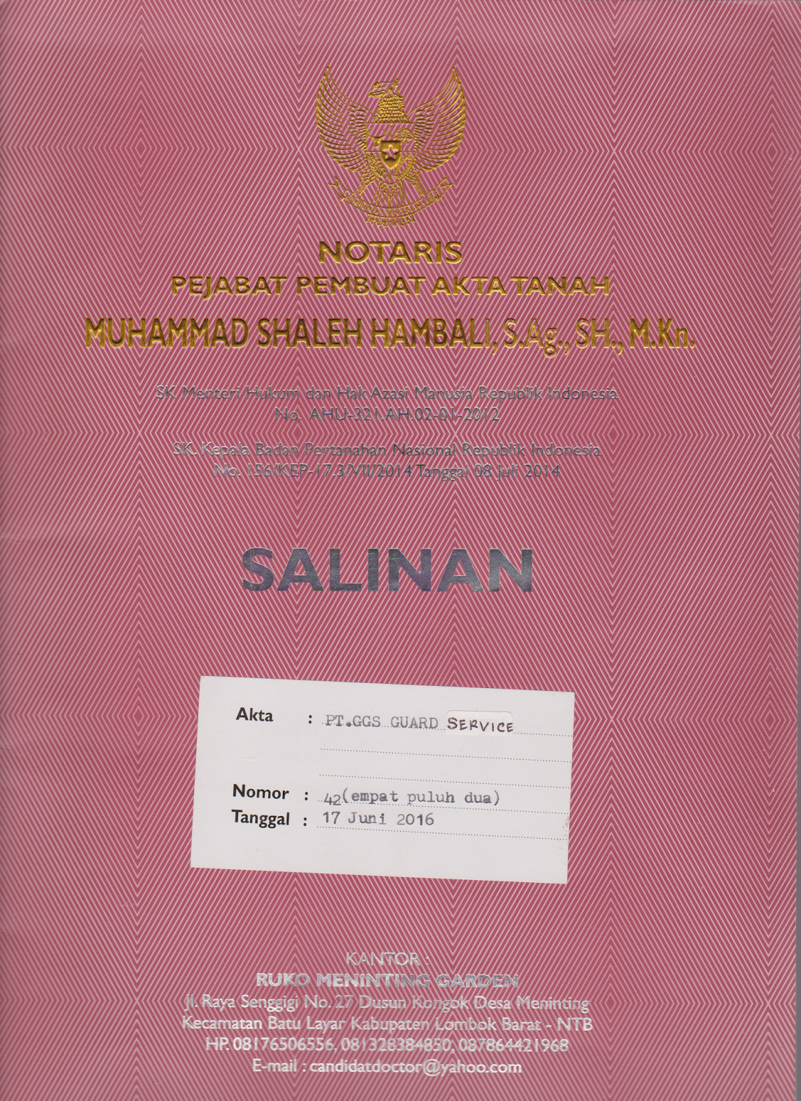 LEGALITAS PERUSAHAAN PT. GGS GUARD SERVICE - GGS Guard Service Mataram