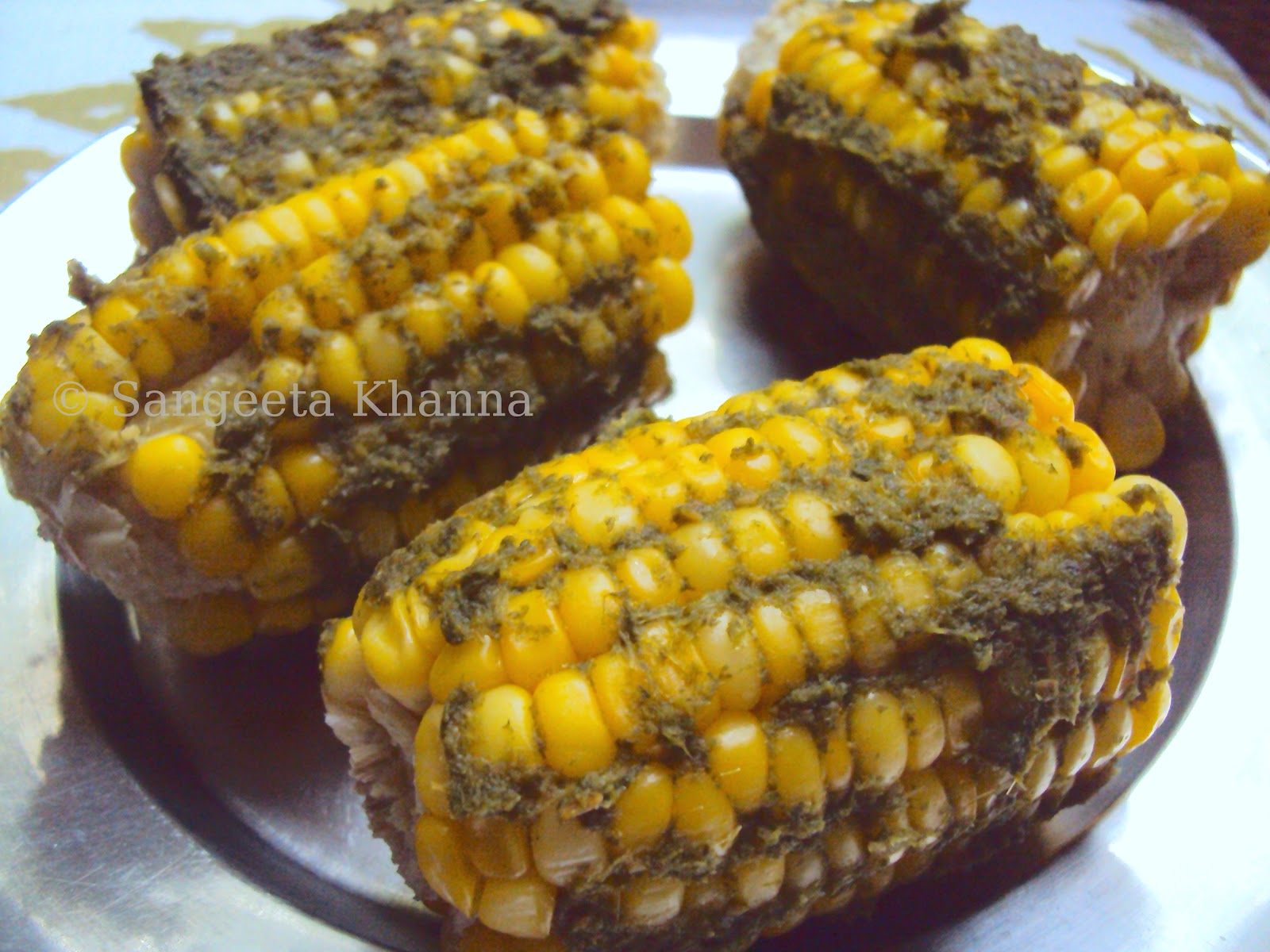 sweet corn in green masala ... a useful multipurpose paste..