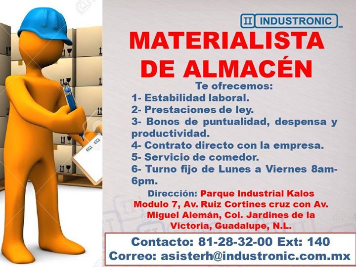 Empleos Monterrey: MATERIALISTA DE ALMACEN