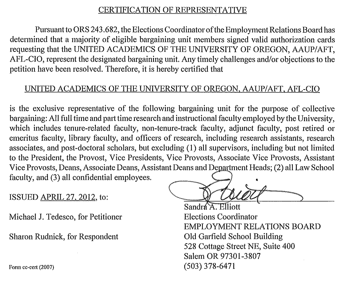 Faculty vote to decertify union, 190 to 185. – UO Matters