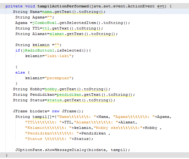 Program Biodata Diri Menggunakan Java NetBeans