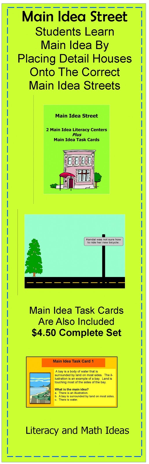 Literacy & Math Ideas: Main Idea Street Learning Centers & Task Cards