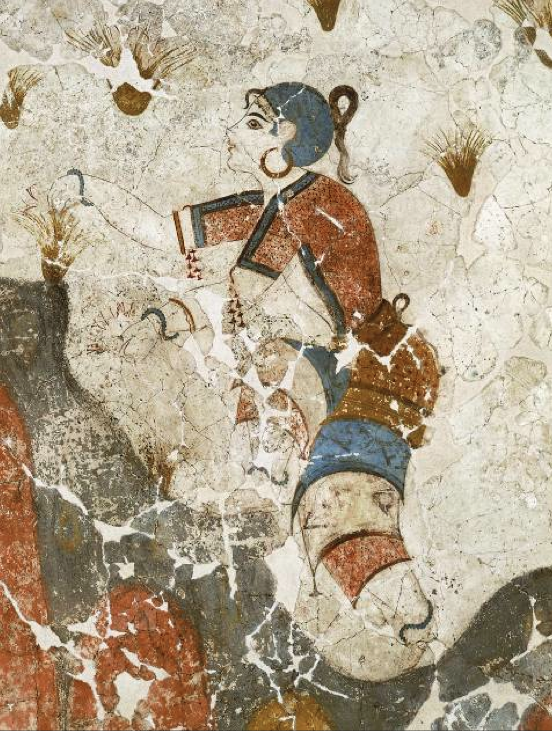 female art: YOUNG GIRL GATHERING SAFFRON CROCUS FLOWER, DETAIL OF WALL ...