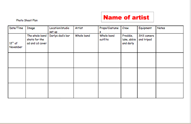 Daryl Hay: Photo Shoot Plan
