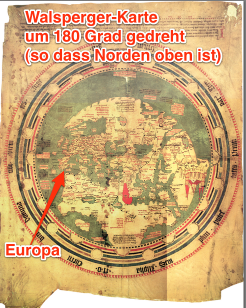 Regensburg historisch: 1448 - Regensburg auf der Walsperger Weltkarte