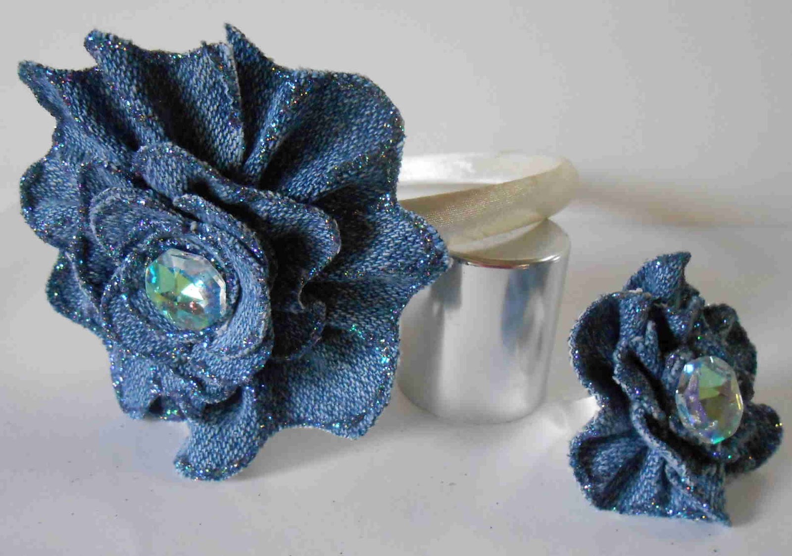 Distracted by Something Shiny: Upcycled Denim Rosettes with Crystal Centers