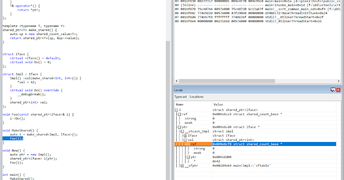 Блог програголика: Windbg debugging series, part 3 of n, make_shared vs new
