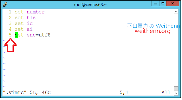 CentOS 6.8 基礎設定 (4) - 組態設定 VIM 及 Bash Shell 操作環境 ~ 不自量力 の Weithenn
