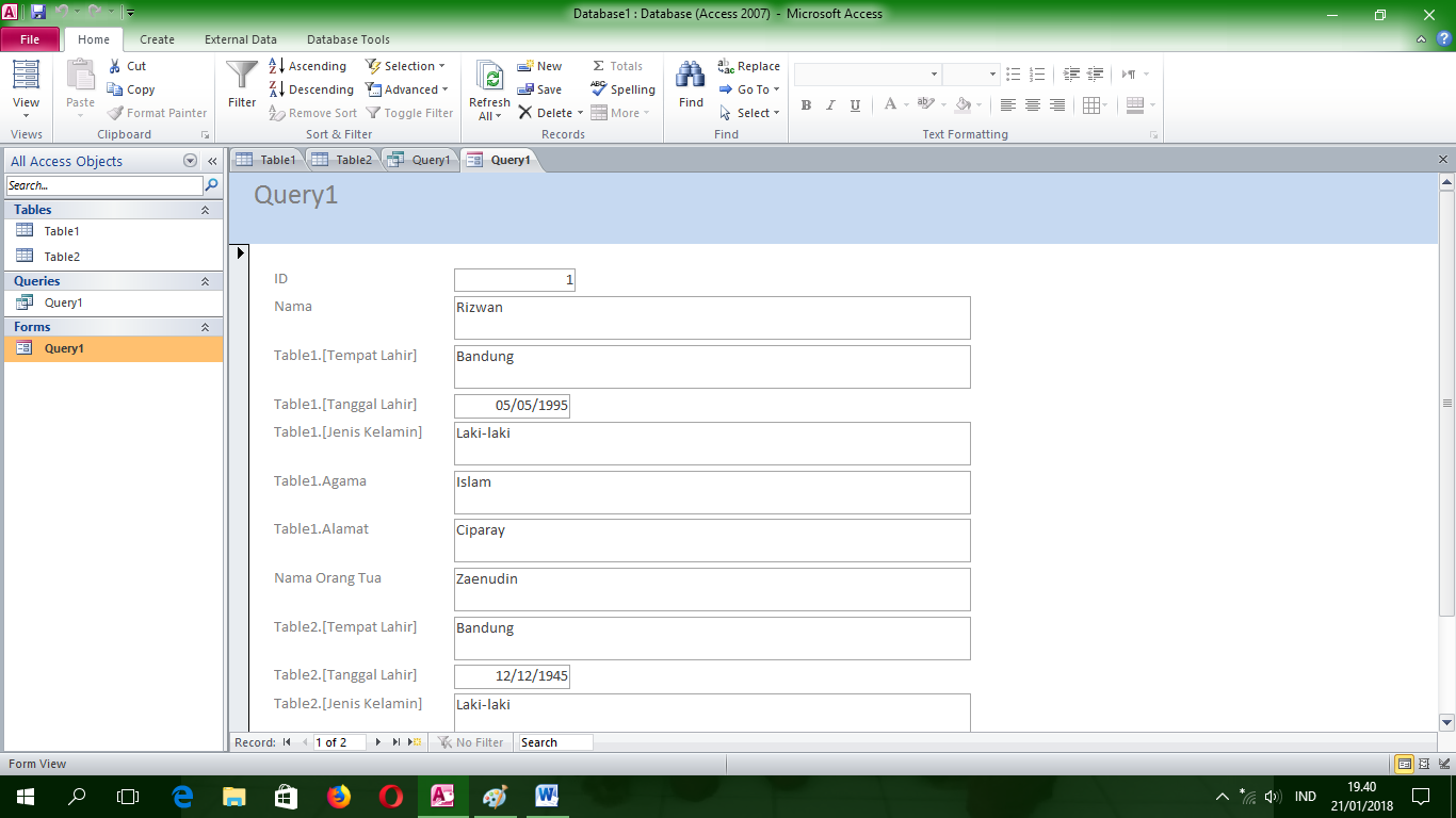 Cara Membuat Table, Query, Form dan Report pada Microsoft Acces