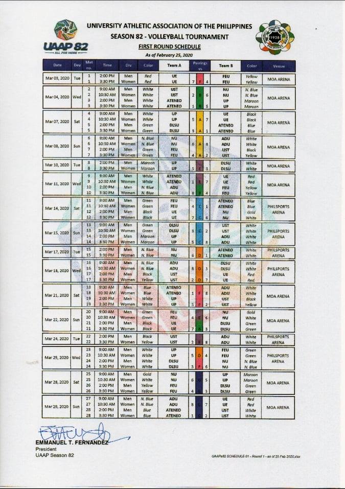 UAAP Season 82 Women's Volleyball Schedule