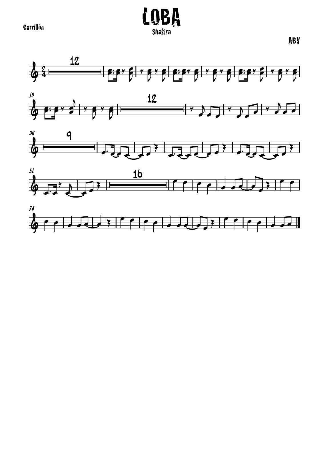 notaLA: PARTITURA: LOBA - SHAKIRA (ORFF)