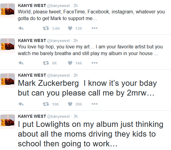 Kanye West continues with his crazy tweets