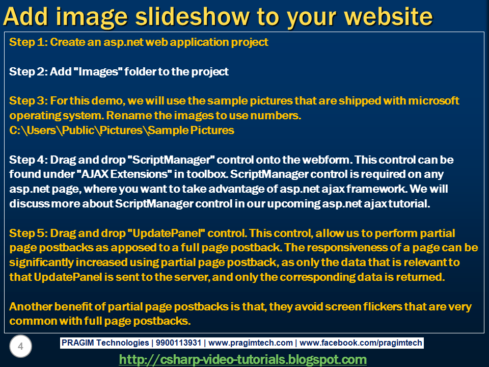 Sql server, .net and c# video tutorial: Part 134 - Add image slideshow to your website using ASP ...