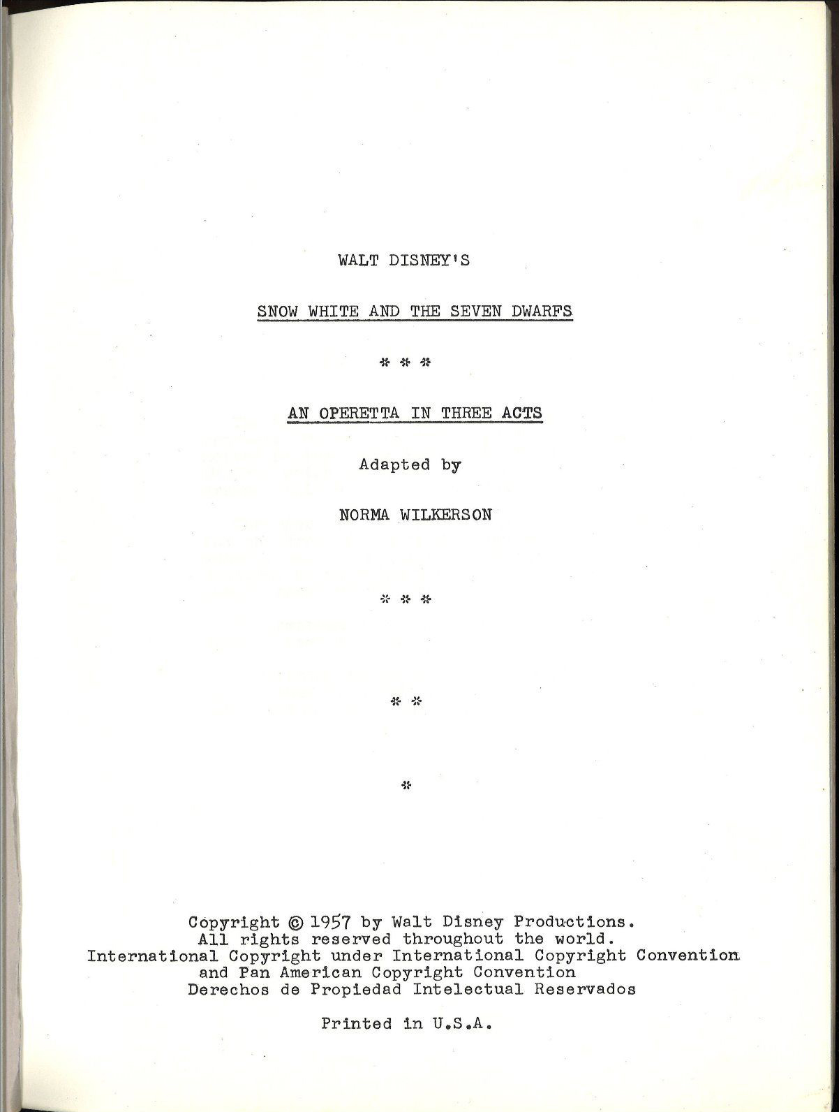 Filmic Light - Snow White Archive: 1957 Snow White Operetta Script