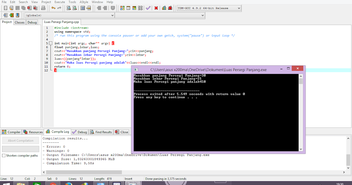 Cara Membuat Program Menghitung Luas Persegi Panjang dengan Dev C++