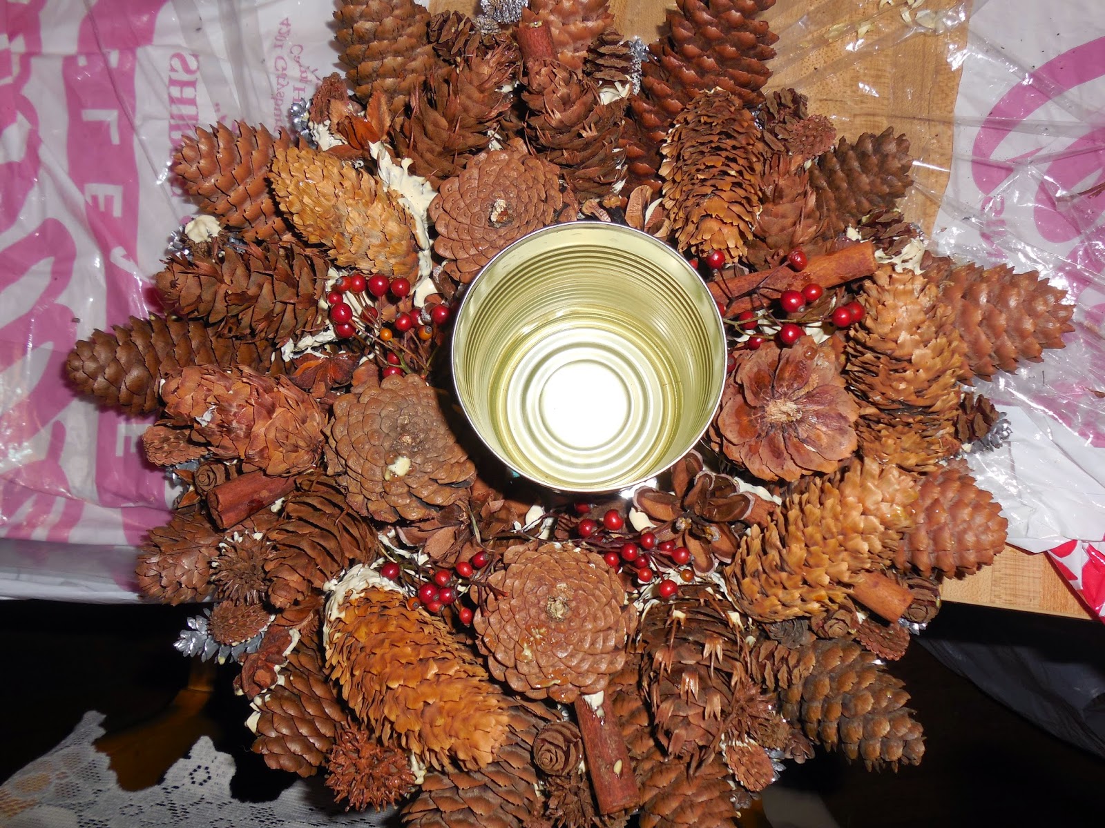 Rosemary's Sampler: Pine Cone Candle Ring