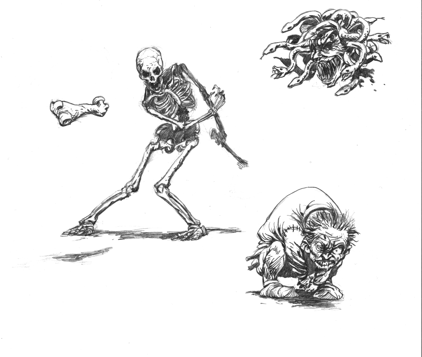 Sal Donaire: skelleton, Medusa head and flea man