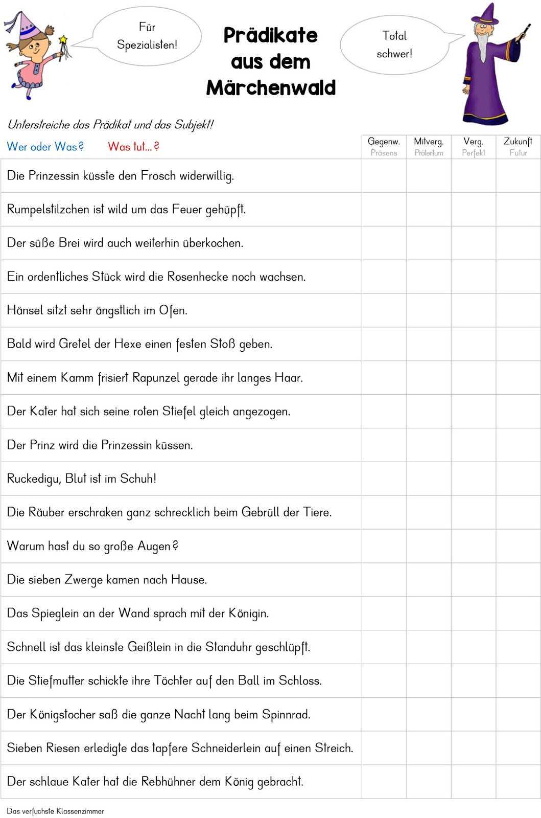 Prädikat und Zeitbestimmung | Das verfuchste Klassenzimmer