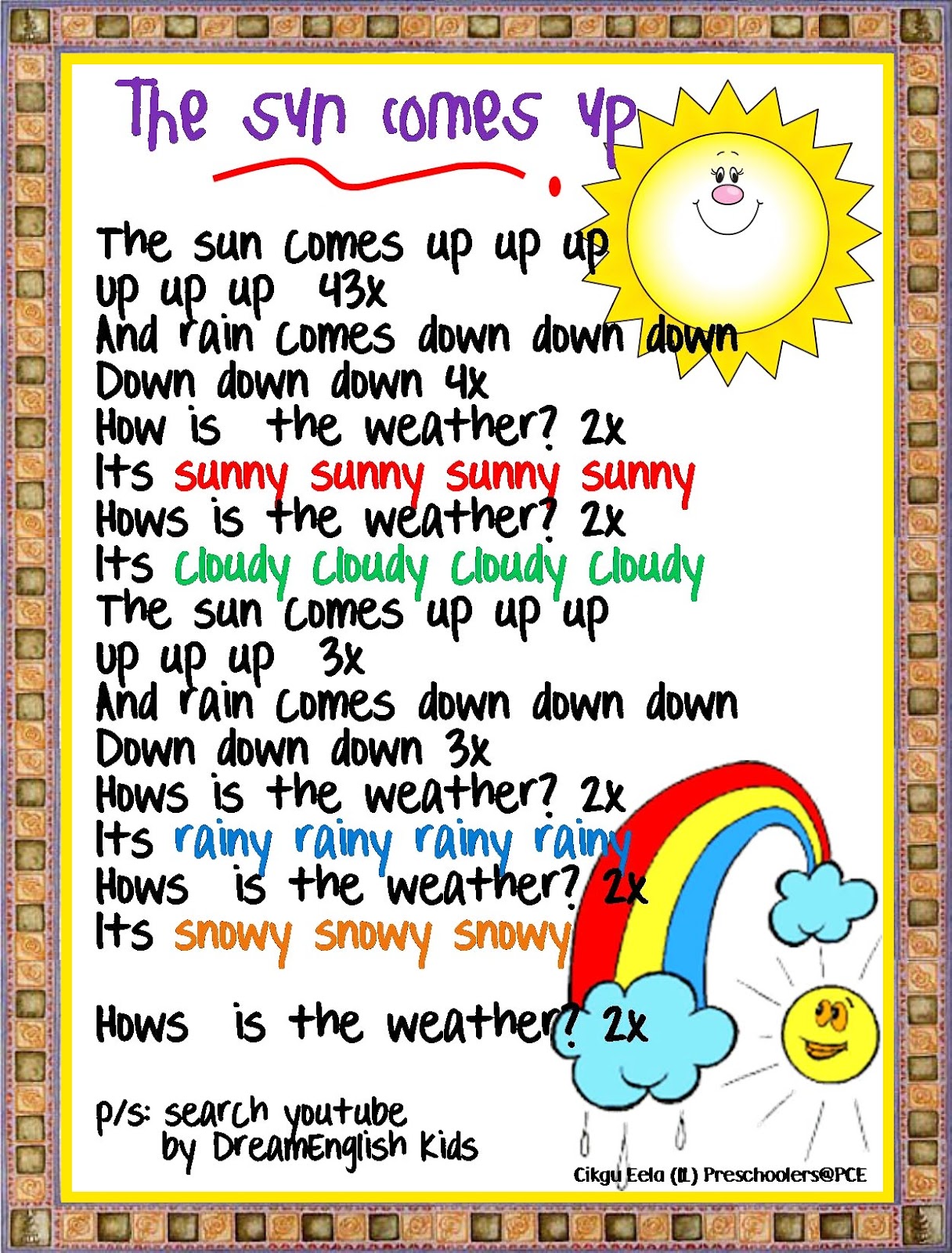 CIKGU EELA (IL) PRESCHOOLERS @ PCE: Weather: The Sun Comes Up