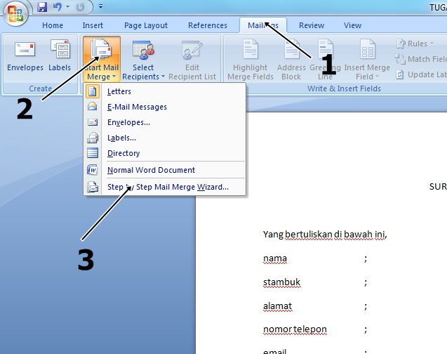 Seputar PWK: Cara mail merge pada microsoft word dengan excel