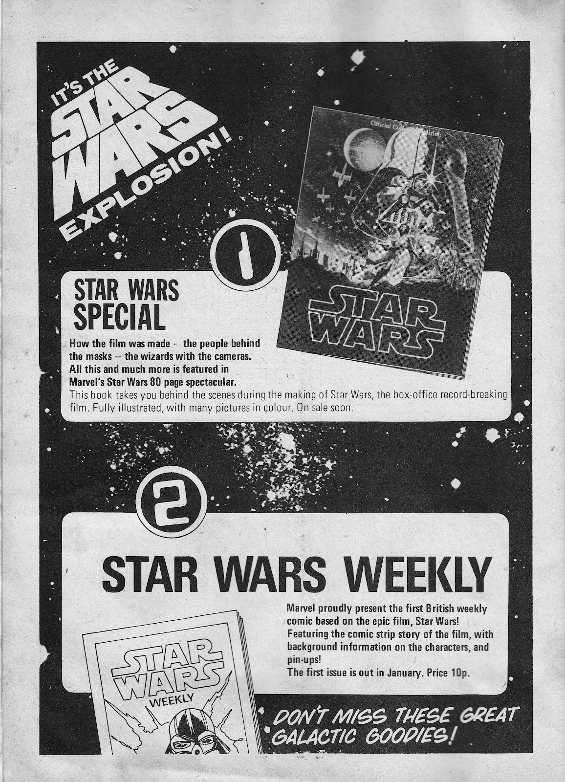 STARLOGGED - GEEK MEDIA AGAIN: 1977: STAR WARS WEEKLY LAUNCH ADVERTS ...