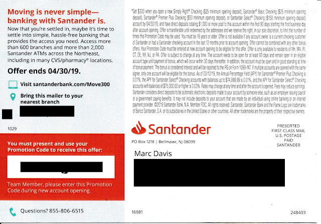 Mail That Fails: Santander Bank: What To Do to get $300?