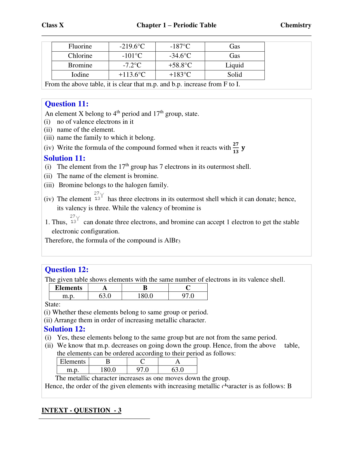 Concise chemistry class 10 ICSE Chapter 1 periodic table solutions ...