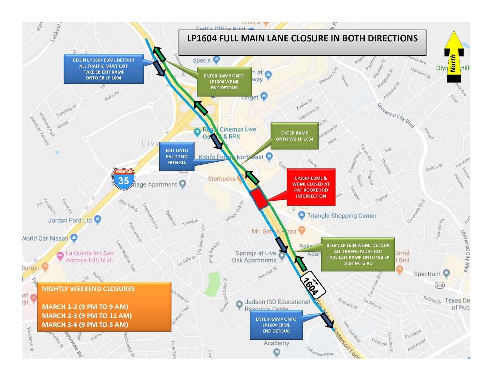 Go Ahead!: Major Closure at Loop 1604 & Pat Booker This Weekend