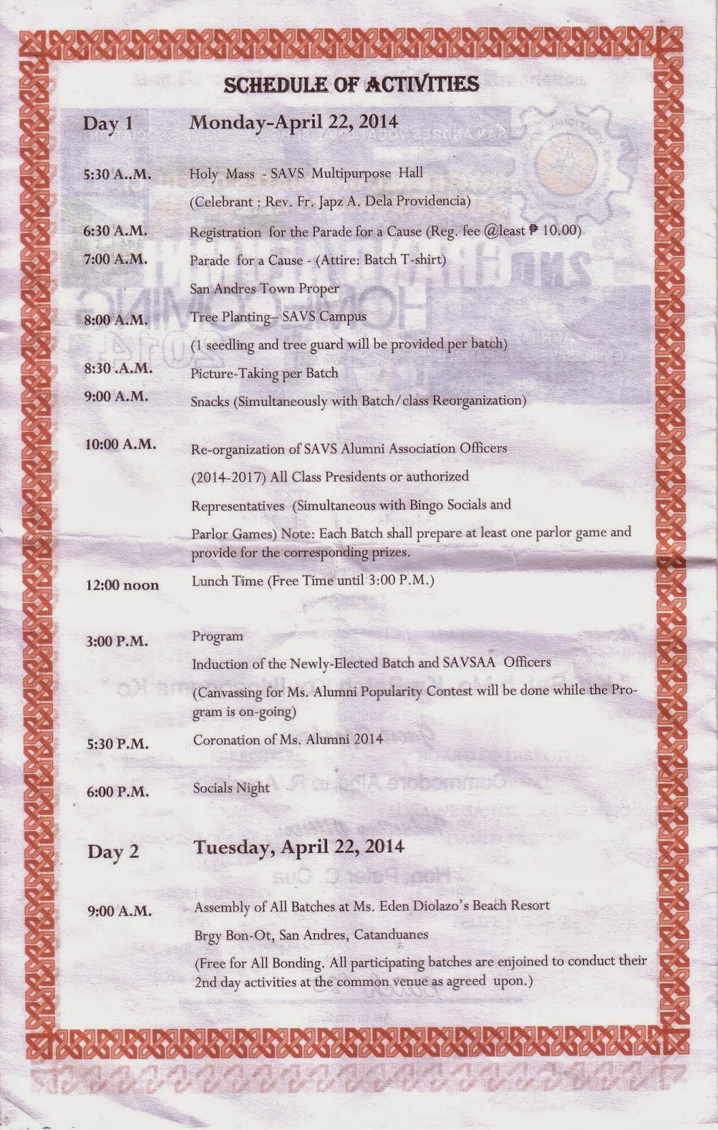 SAVS Batch 83: SAVS 2nd Grand Alumni Homecoming Programme SAVS Batch 83: SAVS 2nd Grand Alumni Homecoming Programme