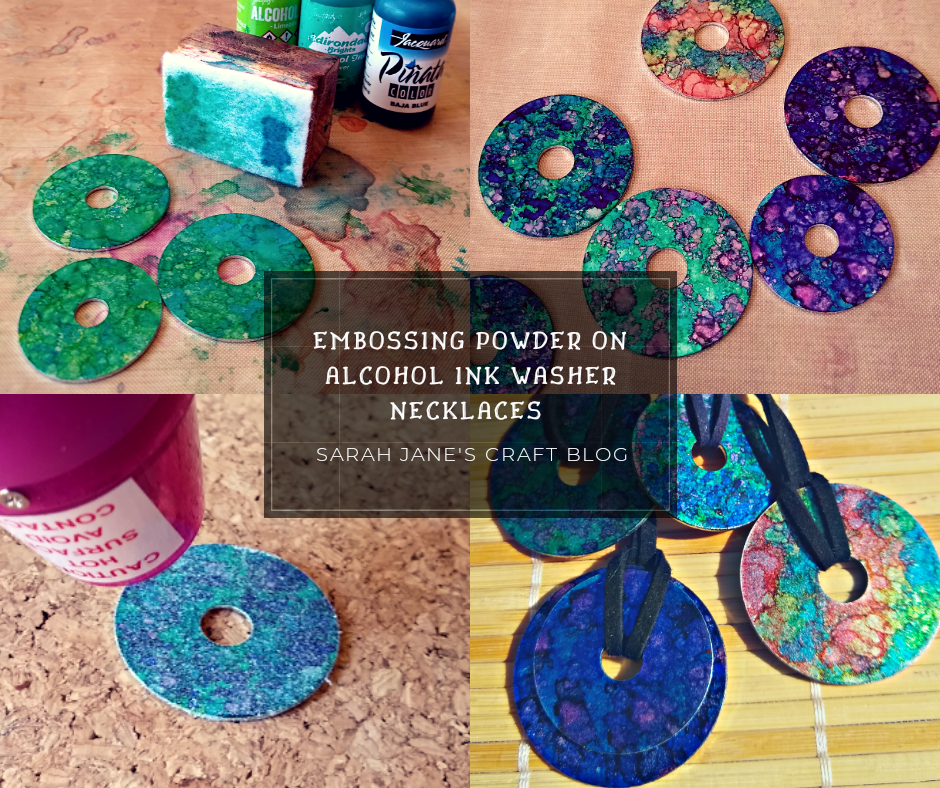 Alcohol Ink Washer Necklaces Sealed with Embossing Powder