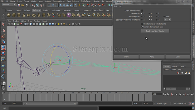 Stereopixol: Change Joint Local Axis in Autodesk Maya