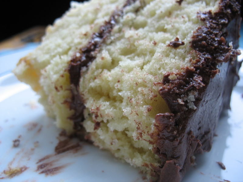 The Hungry Dog: Yellow cake, chocolate frosting (cheater-style)