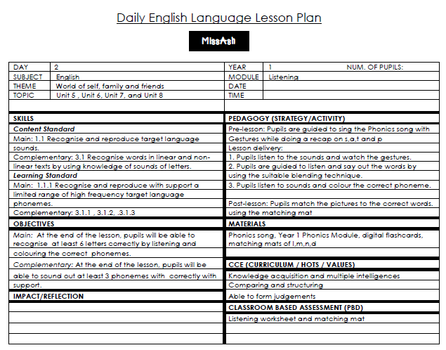 ASH THE TEACHER: Year 1 Phonics Lesson Plan (5 Lessons)