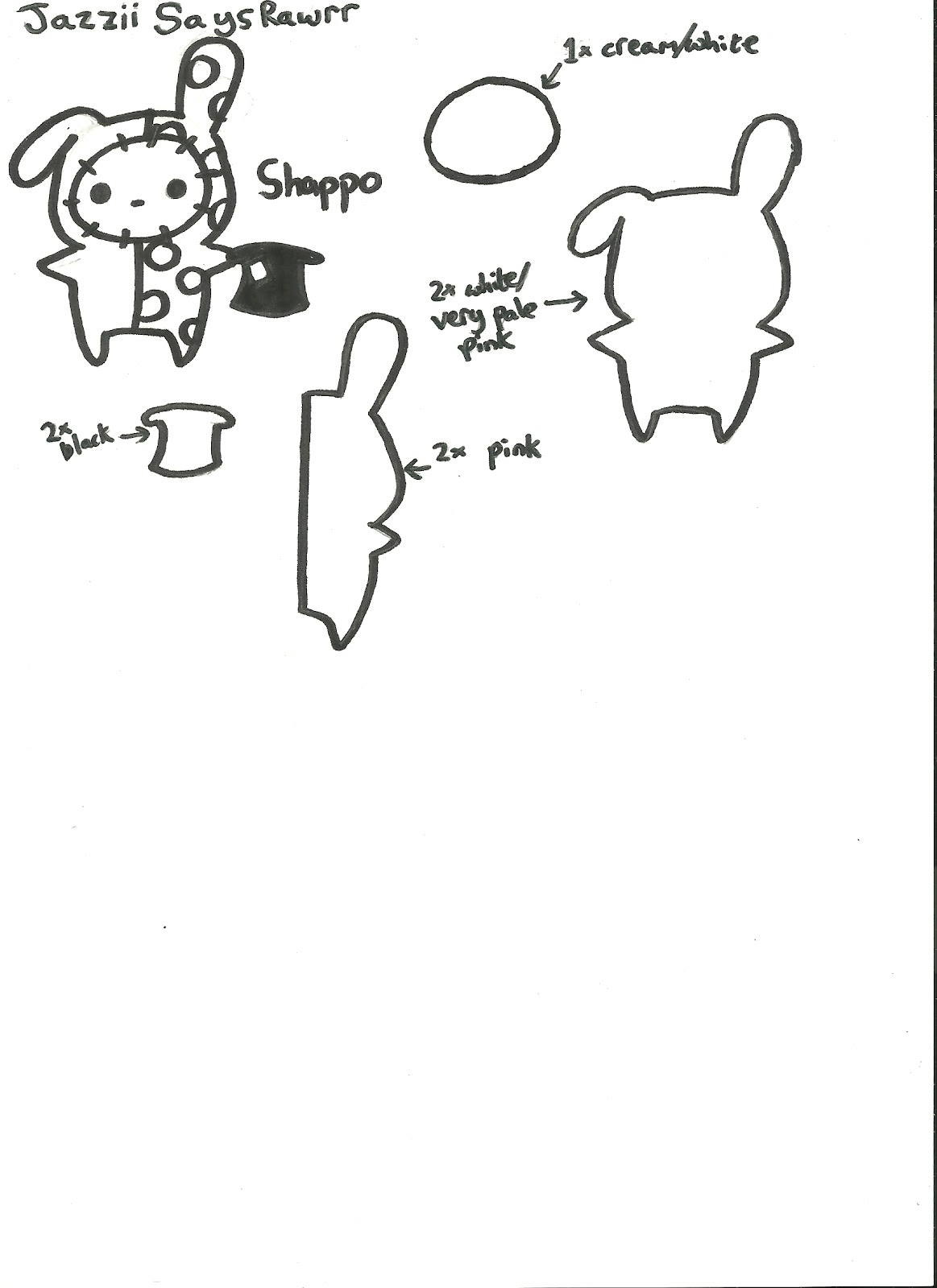 JazziiSaysRawrr's Plush Factory ^.^: Shappo Plush Template and tutorial