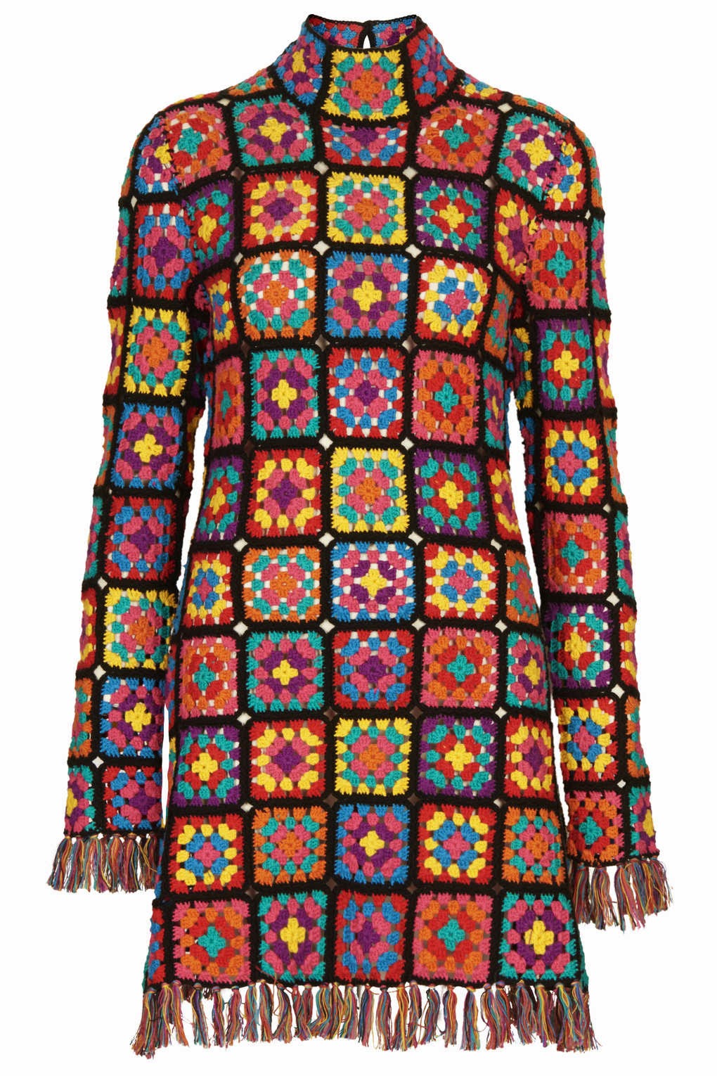 crochelinhasagulhas: Vestido de crochê com square coloridos