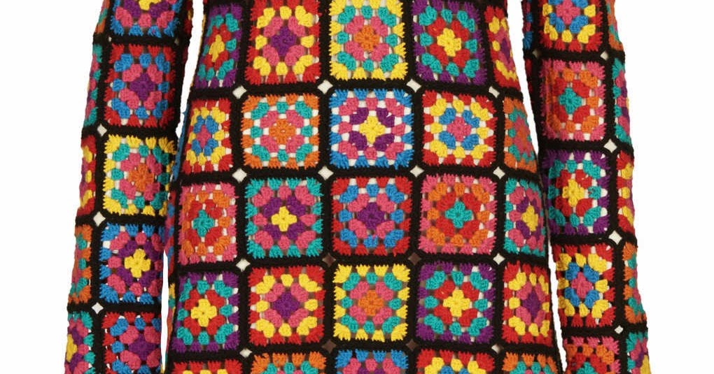 crochelinhasagulhas: Vestido de crochê com square coloridos
