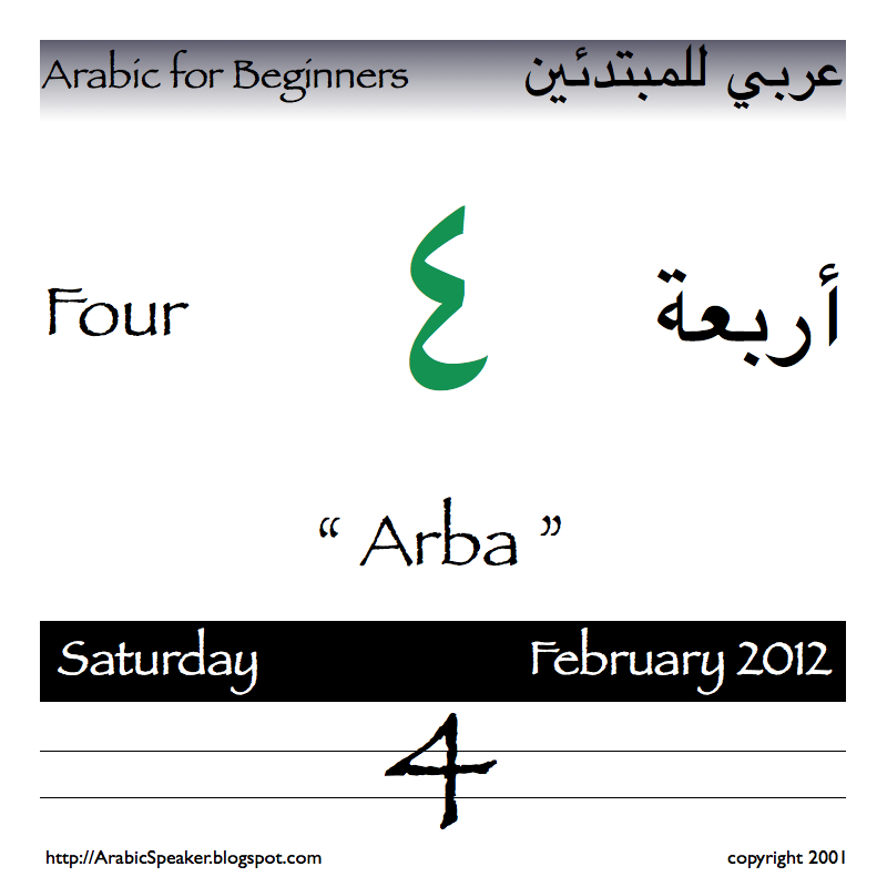 ArabicSpeaker: Today's Arabic Numeral is four ٤ pronounced "Arba"