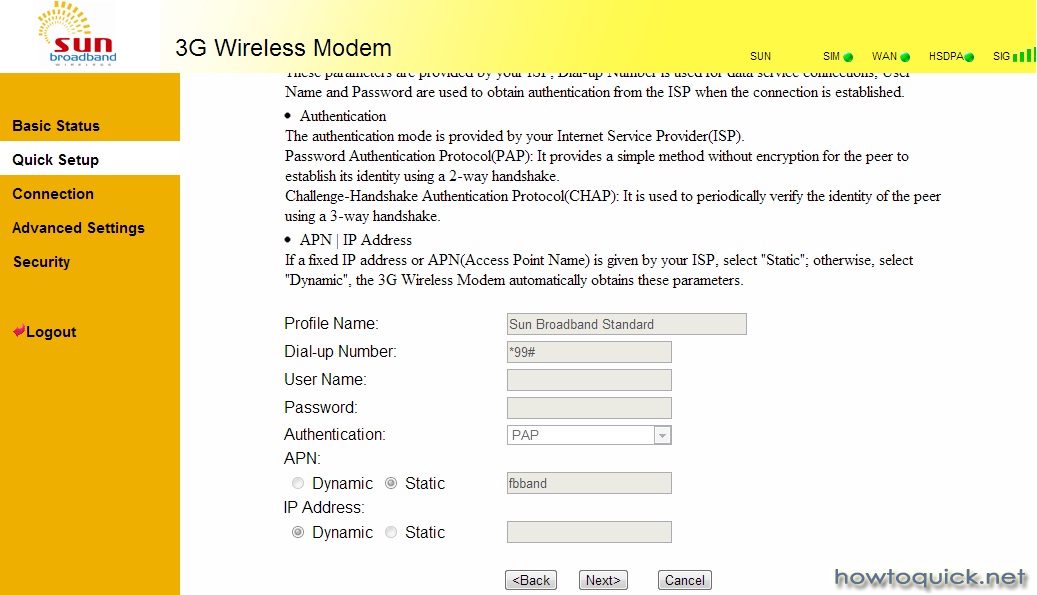 Setup Sun Cellular Pocket WiFi Huawei E5832 Broadband and Modem Settings