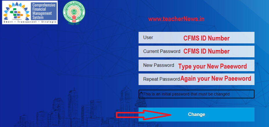 CFMS login Password Change Process at cfms.ap.gov.in