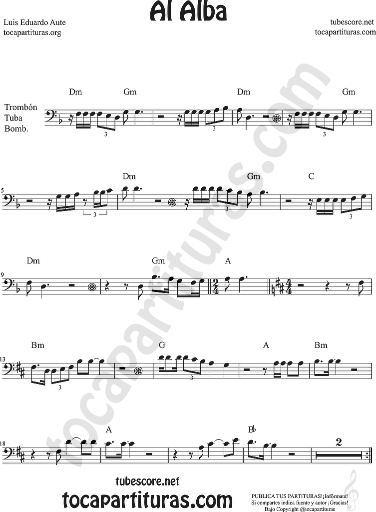 tubescore: Al Alba Sheet Music for Flute, Violin, Alto Sax, Trumpet ...