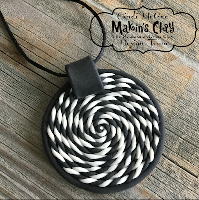 Black & White Twisted Coil Polymer Clay Pendant
