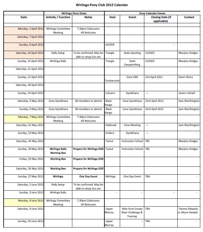 Wirlinga Pony Club: Club Activities